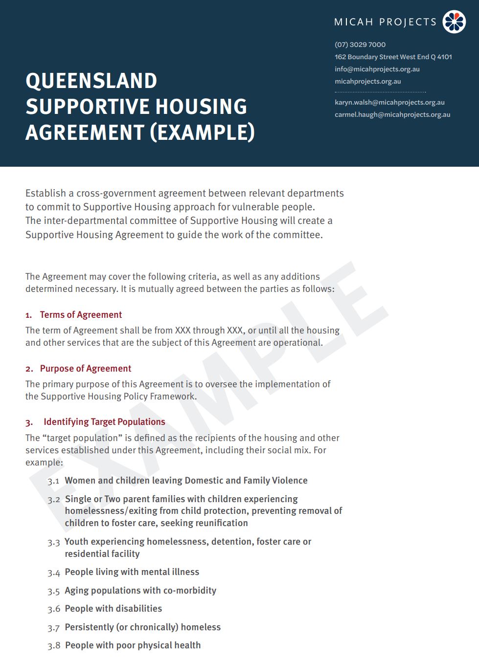Supportive Housing Agreement | Micah Projects